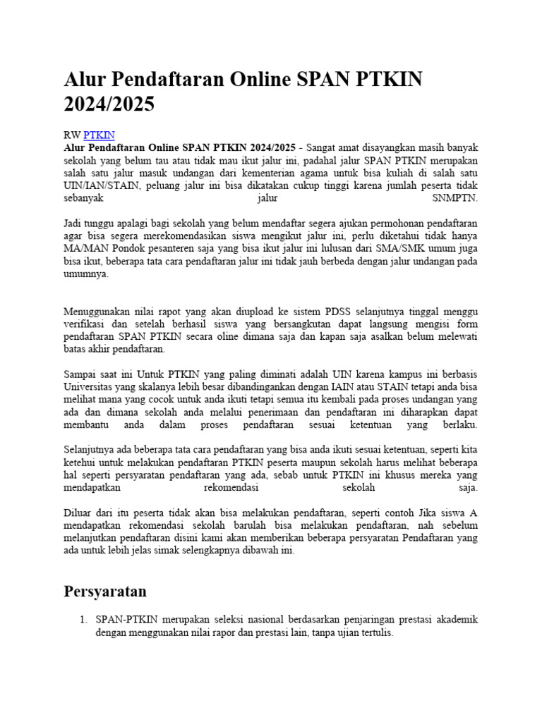 Alur Pendaftaran Online SPAN PTKIN 2024 | PDF