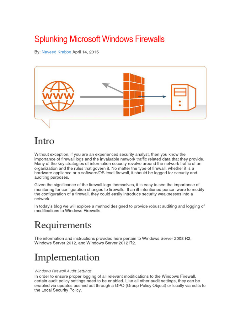 Splunking Microsoft Windows Firewalls | PDF | Microsoft Windows | Firewall (Computing)