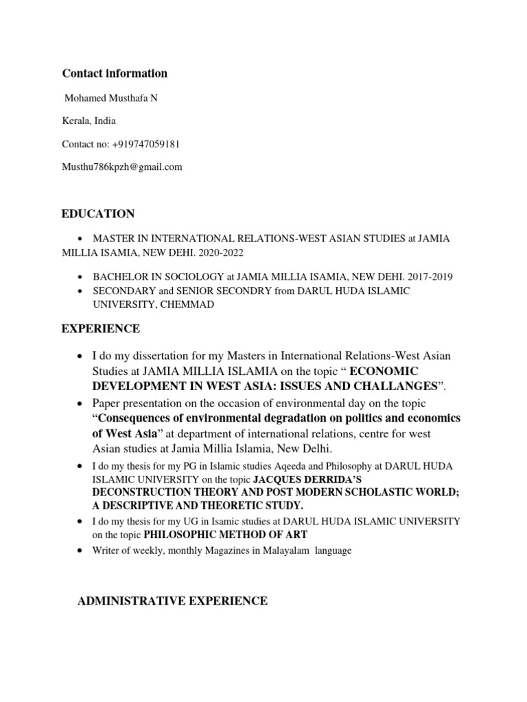 CV Musthafa | PDF | Thesis