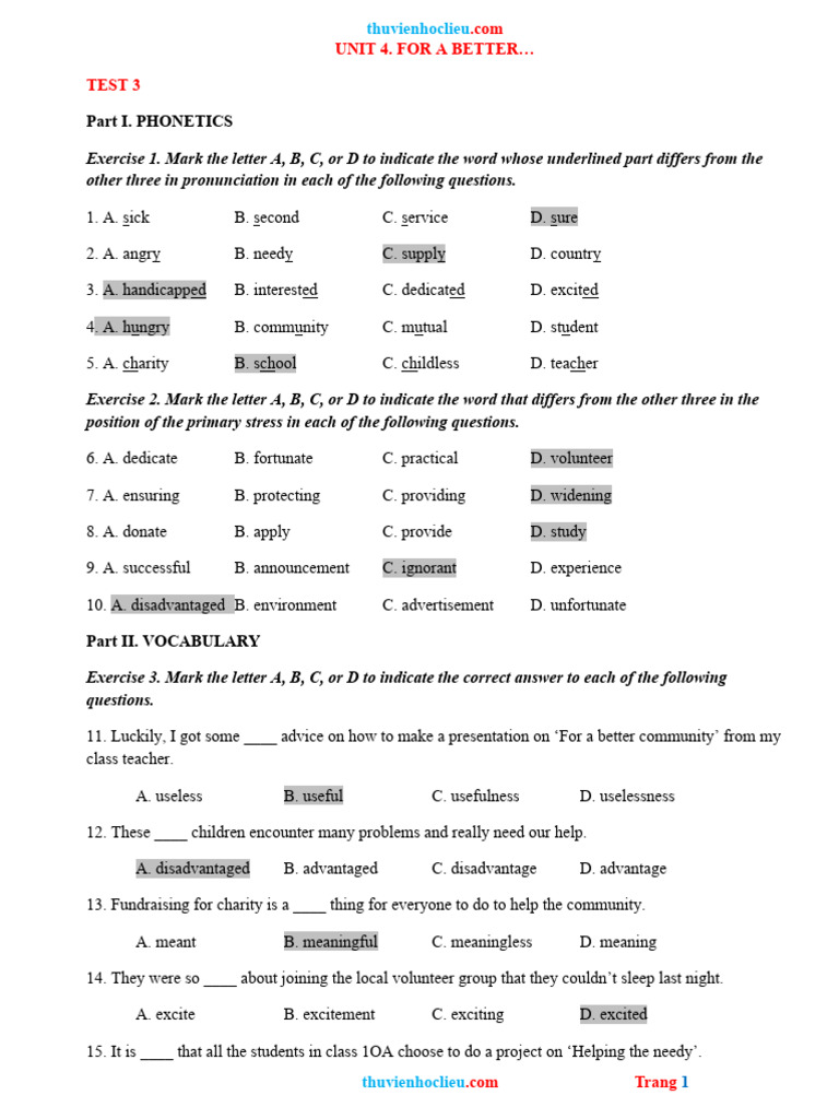 Unit 4 L10 Key Answer | PDF | Mother Teresa