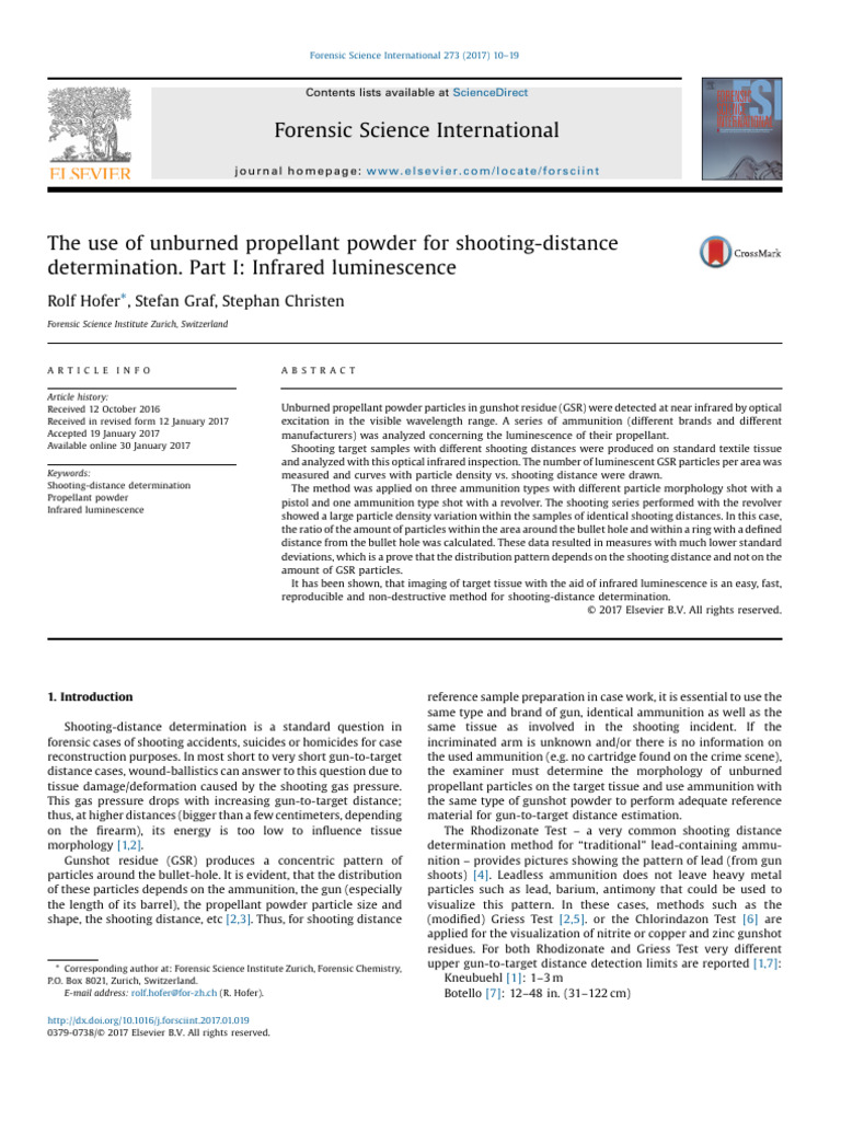 Hofer 2017 The Use of Unburned Propellant Powder For Shooting-Distance ...
