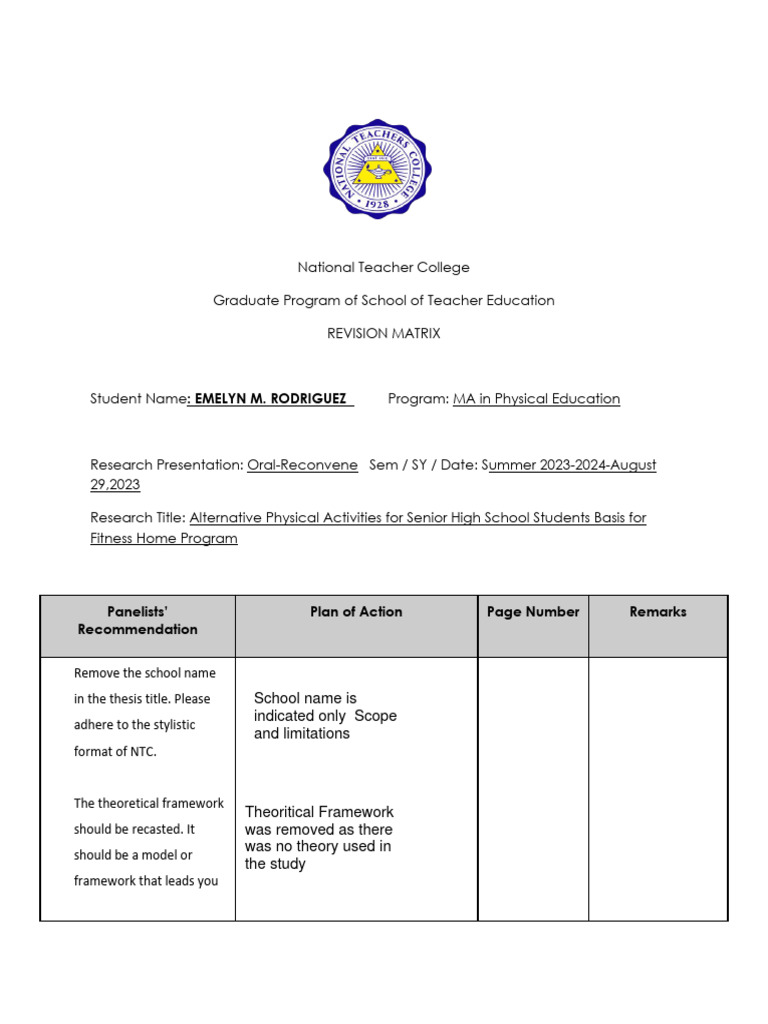 Revision Matrix 2 | PDF