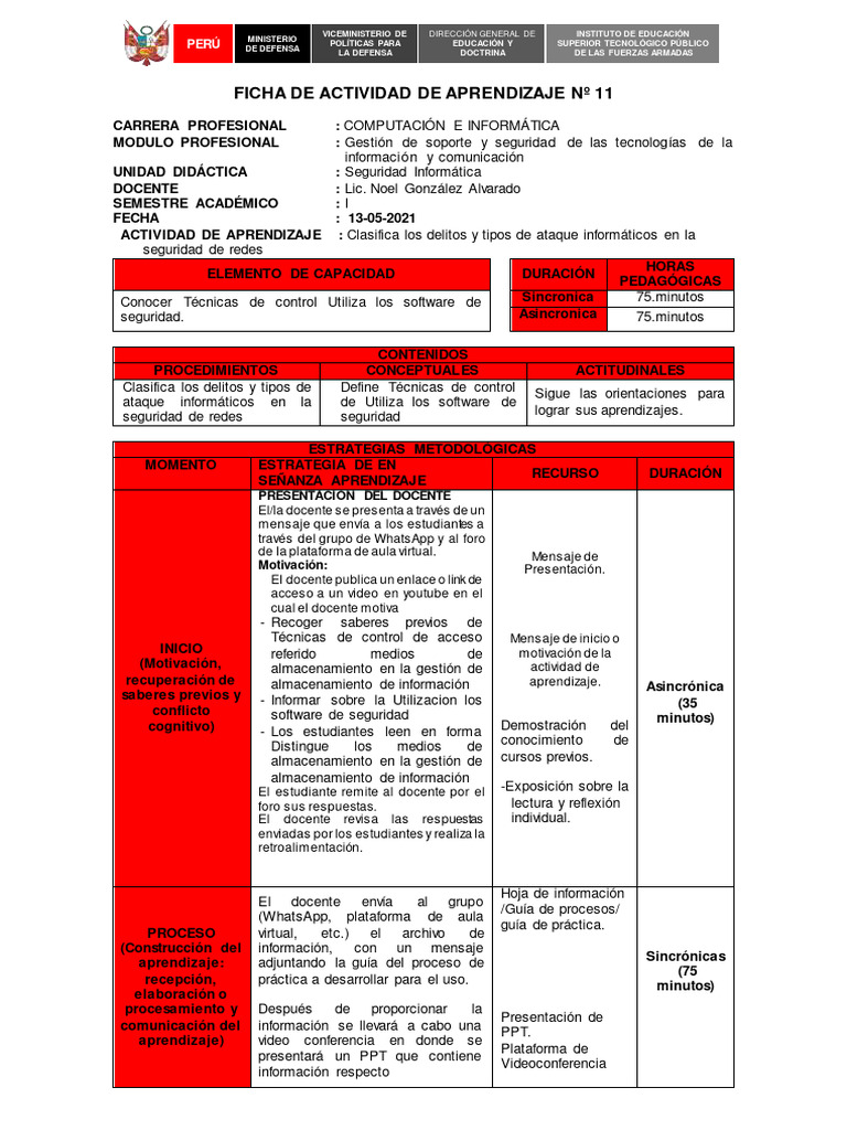 Ficha Actividad Seguridad Infor 11 | PDF | Maestros | Evaluación