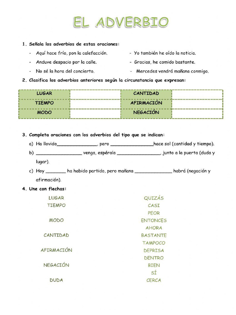 Ficha El Adverbio | PDF
