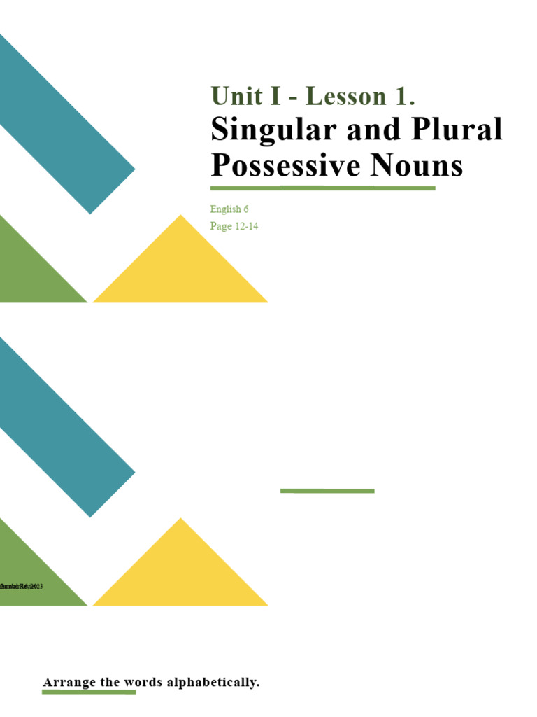 Lesson 3. Possessive Nouns | PDF | Plural | Noun