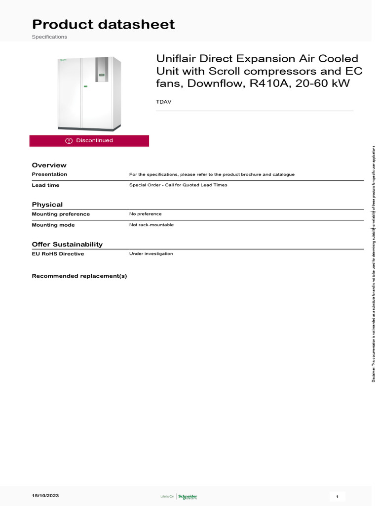 Uniflair Med - Large Room Cooling - TDAV | PDF