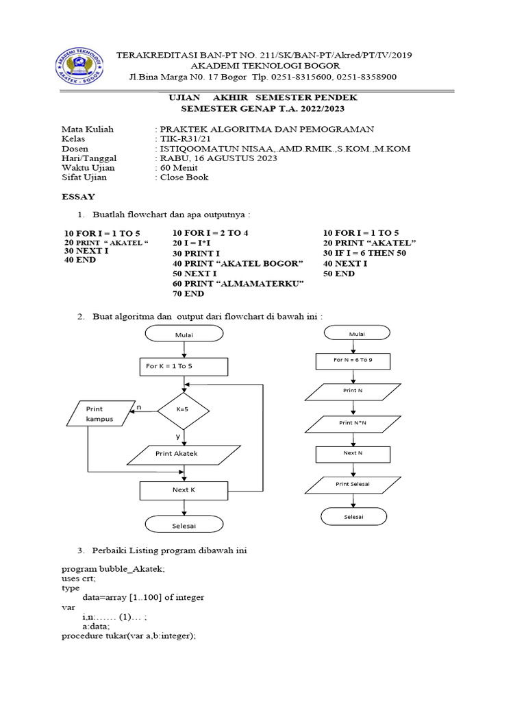 Uas Praktek Algoritma Dan Pemograman | PDF | Metode & Bahan Ajar