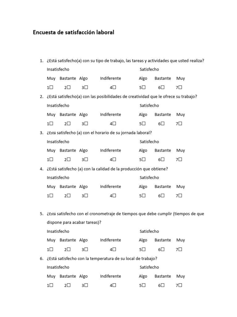 Encuesta de Satisfacción Laboral | PDF