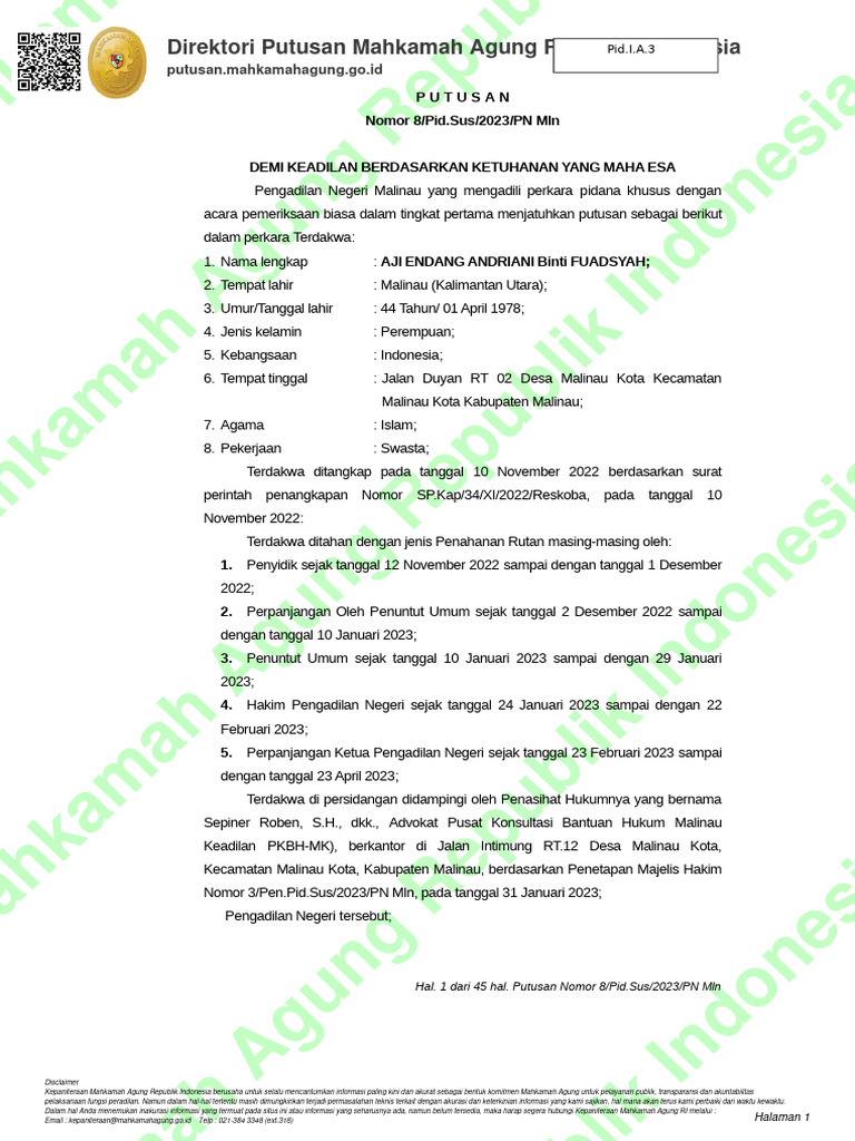 Putusan 8 Pid - Sus 2023 PN MLN 20230519180516 | PDF
