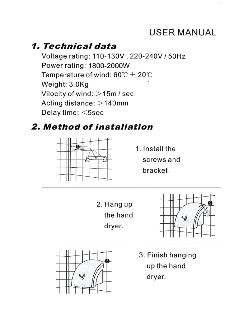 Hand Dryer User Manual | PDF