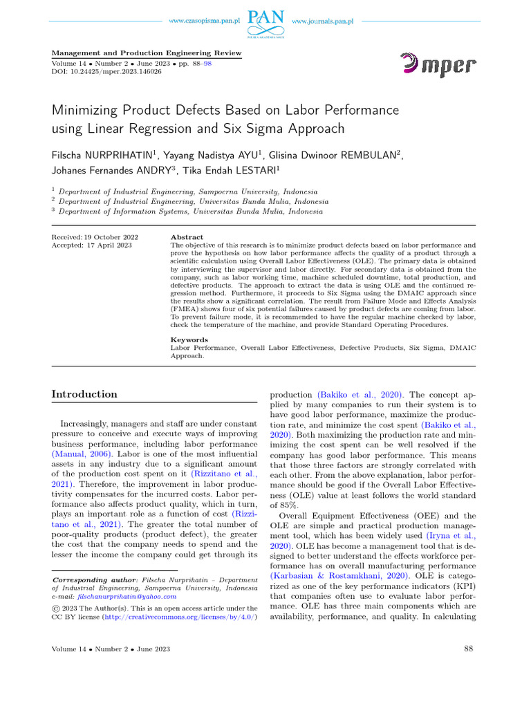 8 - Minimizing Product Defects Based On Labor Performance Using Linear ... 8 - Minimizing Product Defects Based On Labor Performance Using Linear ...