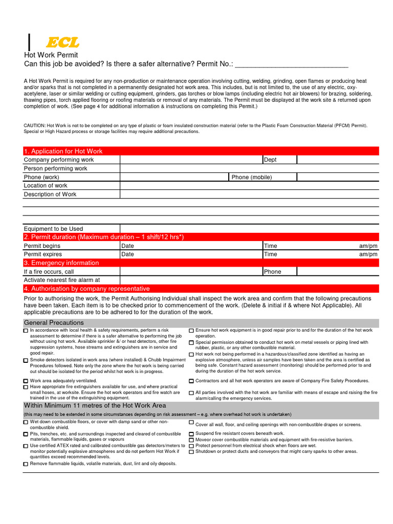 Hot Work Permit | PDF