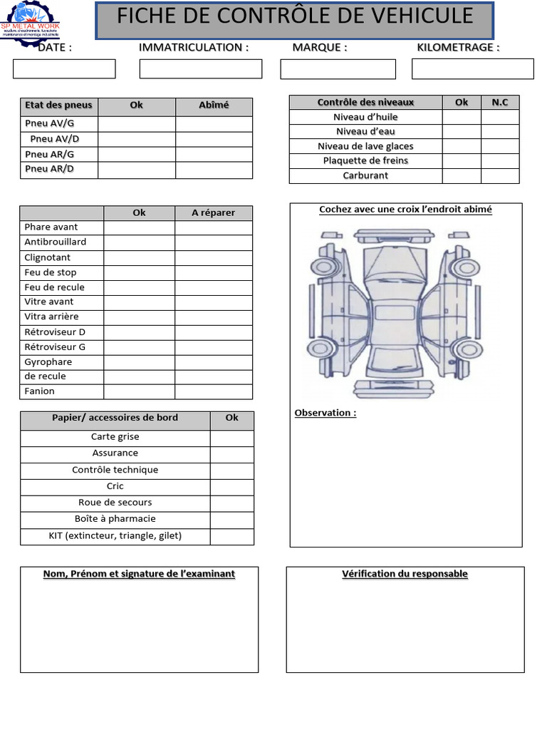 Fiche de Contrôle de Véhicule PDF | PDF