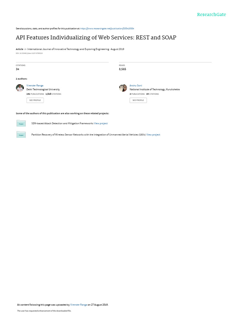 (2019) API Features Individualizing of Web Services. | PDF | Representational State Transfer | Soap