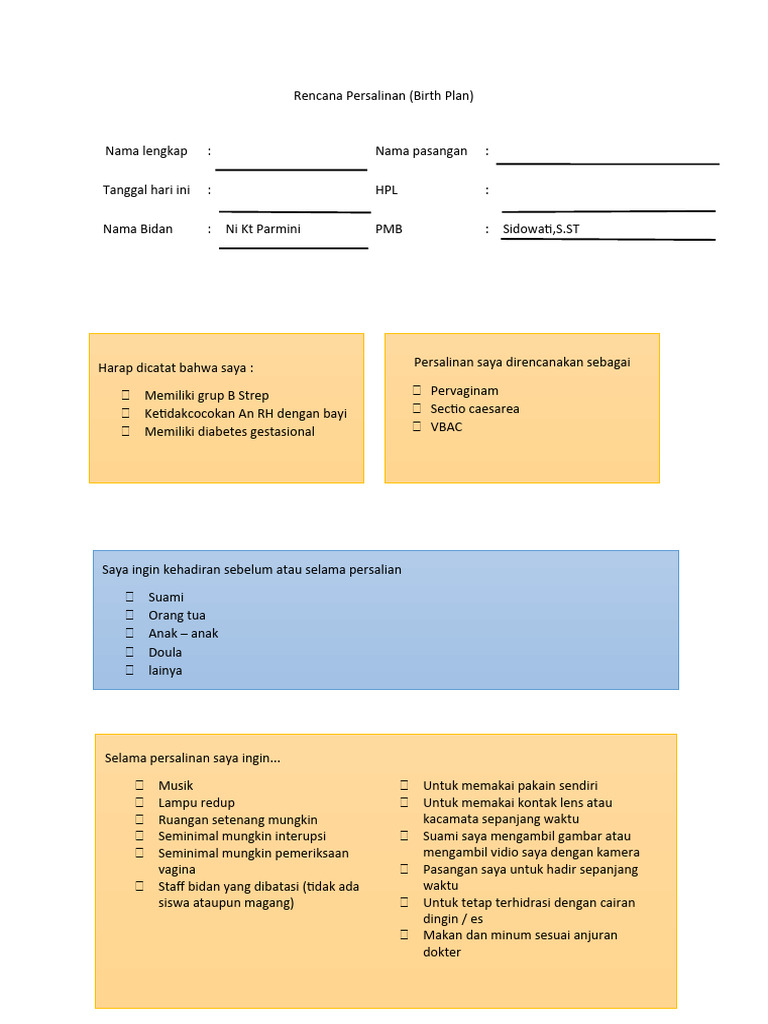 Rencana Persalinan Pribadi | PDF