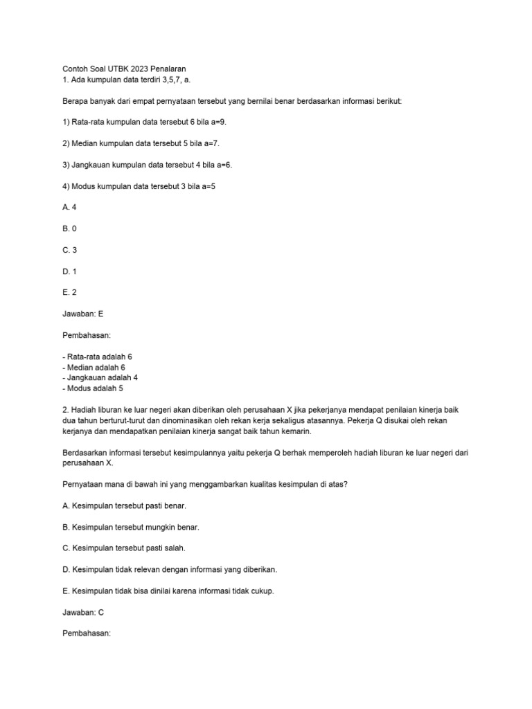 Contoh Soal UTBK 2023 Penalaran | PDF