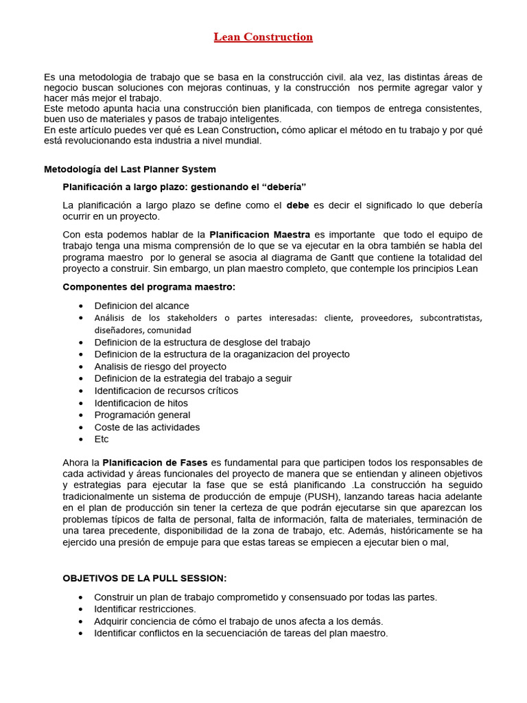Resumen Lean Construction VASQUEZ SALAS ERICK | PDF | Planificación
