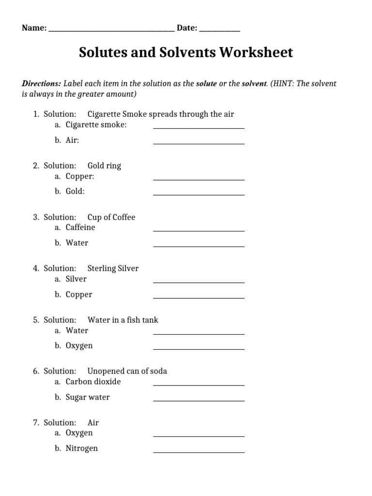 Solutes and Solvents Ws | PDF