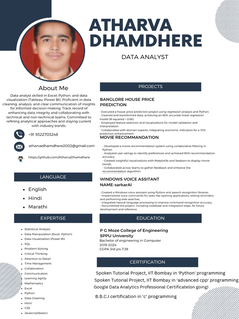 Atharva CV | Download Free PDF | Data Analysis | Computer Programming