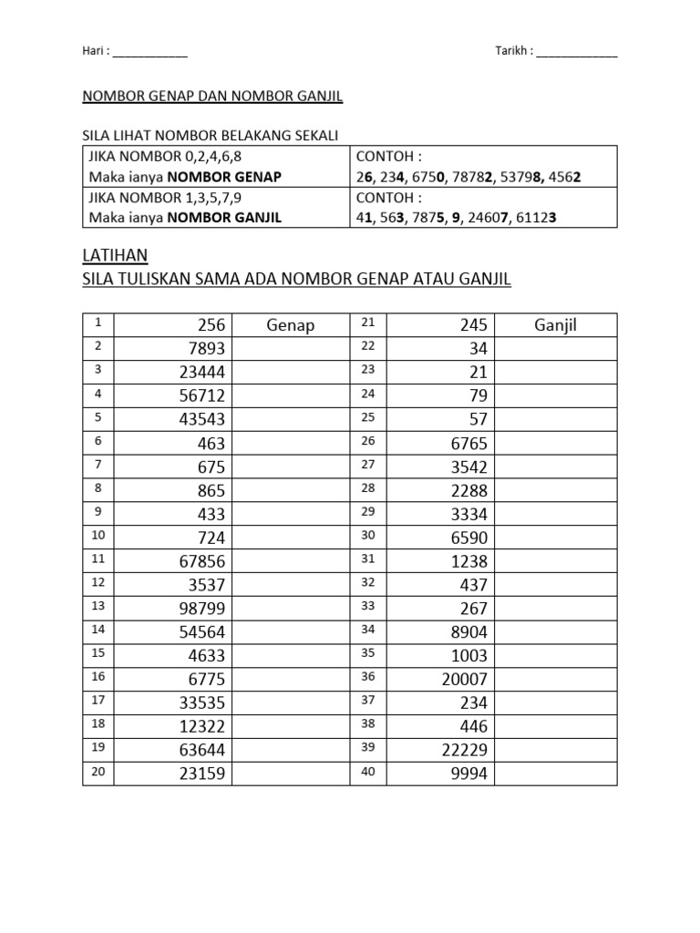 MT Y4 Nombor Genap Dan Nombor Ganjil | PDF