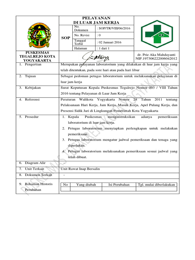 SOP Layanan Lab di Luar Jam Kerja | PDF