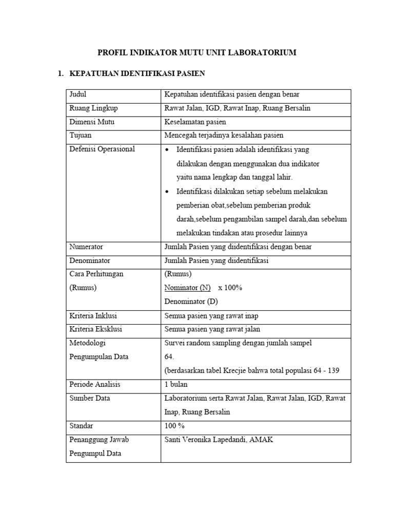 Profil Indikator Mutu Unit Laboratorium | PDF