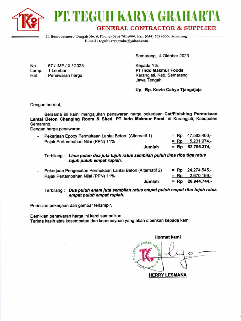 Penawaran Harga Pek Cat-Finishing Lantai Beton Imf | PDF