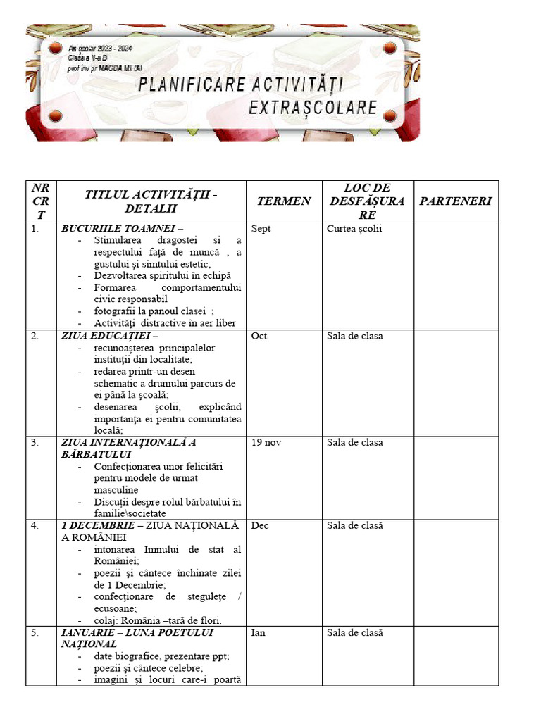 Activitati Extrascolare | PDF