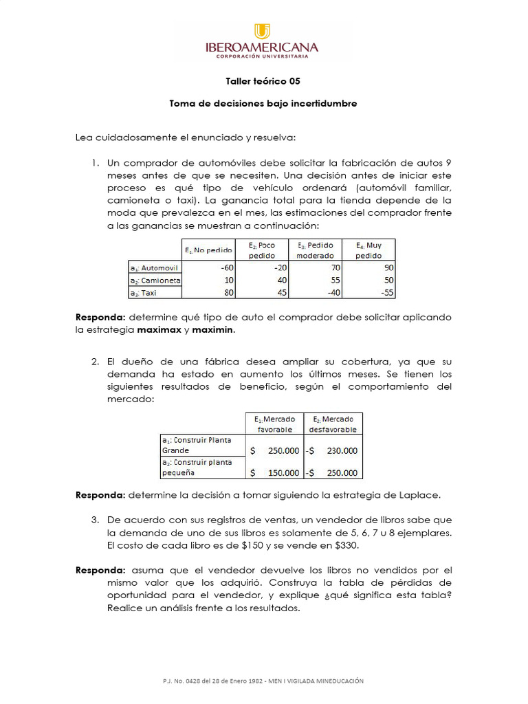 Act. 05 Toma de Decisiones Bajo Incertidumbre | PDF