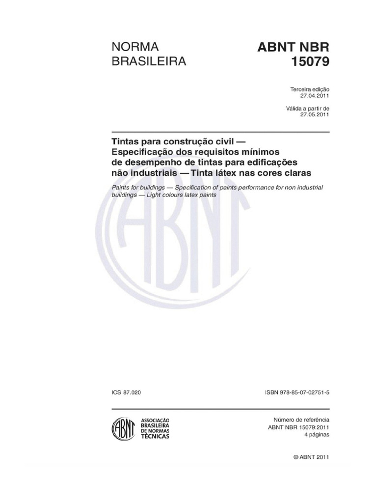 NBR 15079 de 04.2011 - Tintas para Construção Civil - Especificação Dos ...