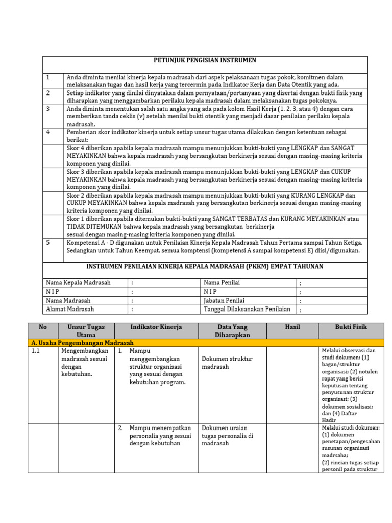 Petunjuk Pengisian Instrumen Edit Word | PDF