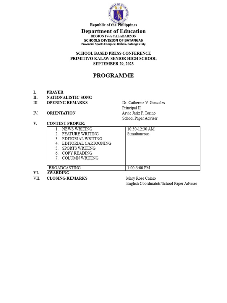 School Based Press Conference | PDF School Based Press Conference | PDF