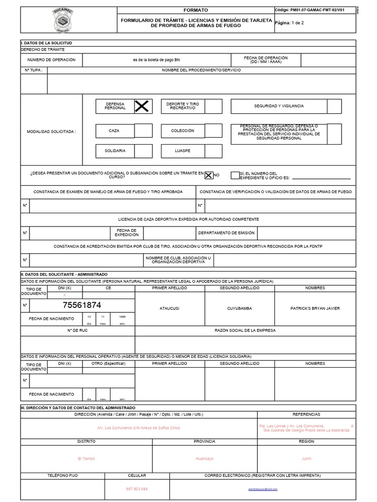 Formulario de Trámite - Licencias y Emisión de Tarjetas de Propiedad de ...