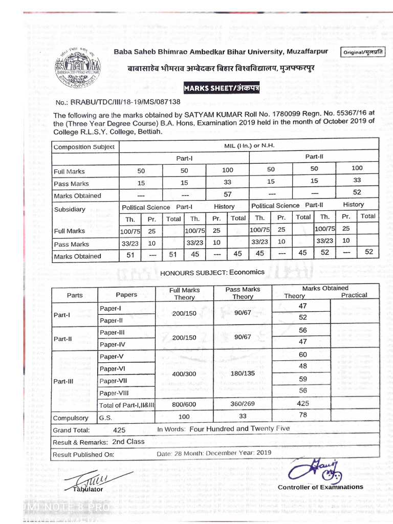 Marks Sheet | PDF