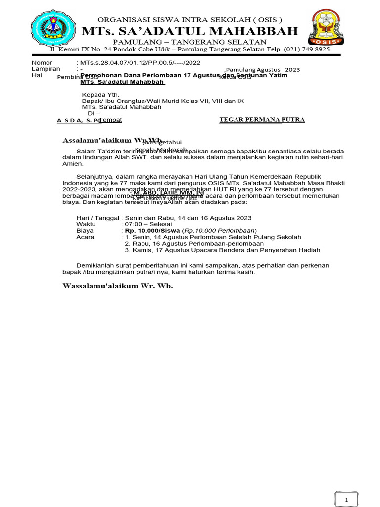 Surat Permohonan 17an 2022 | PDF