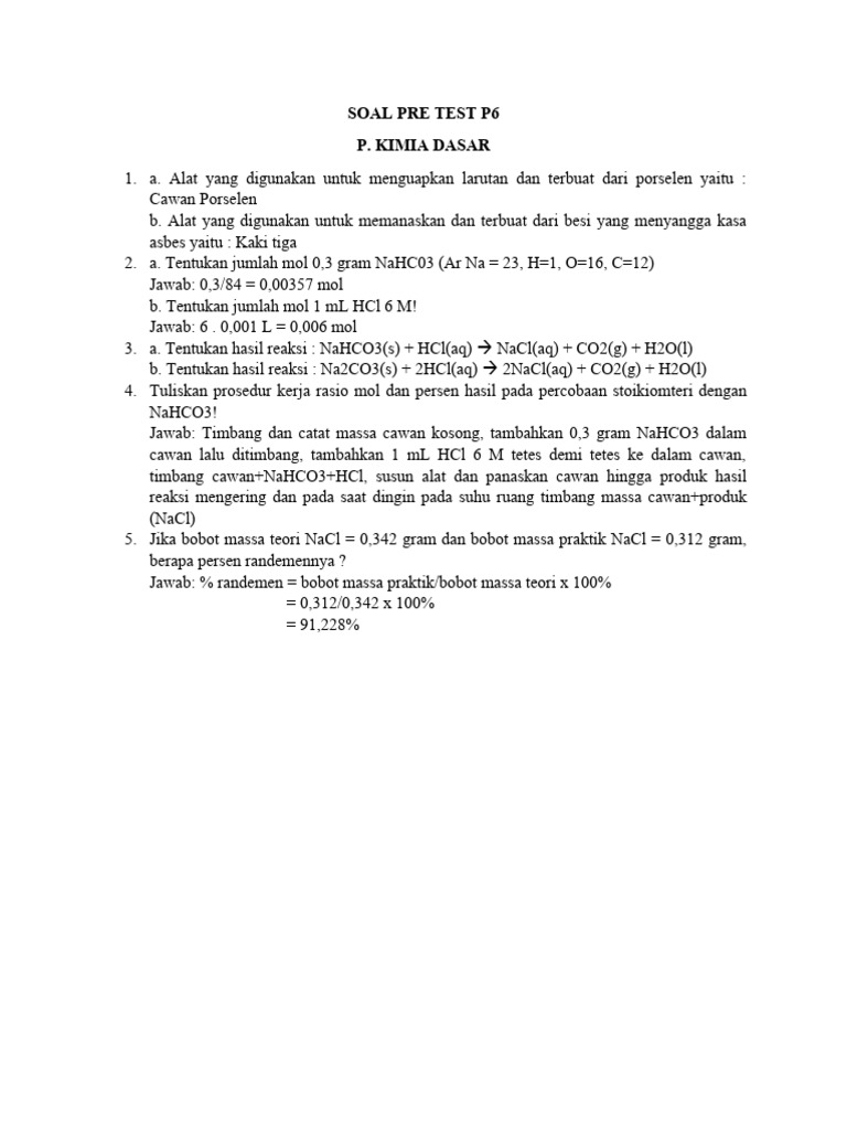 Soal Pre Test P6 | PDF