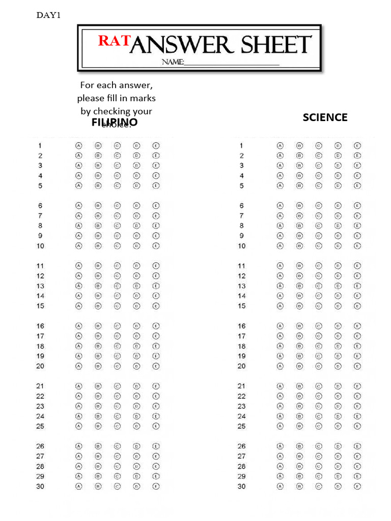 Rat2023 - Answer Sheets Template | PDF Rat2023 - Answer Sheets Template | PDF