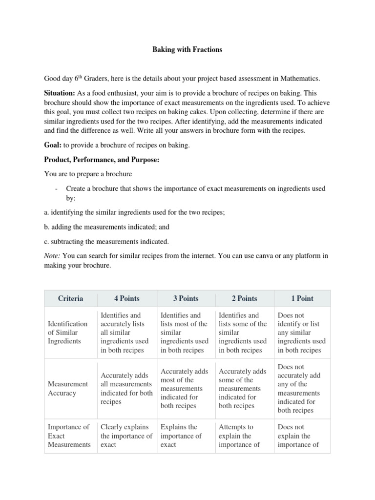 Baking Fractions Project Guide | PDF | Cognition | Science
