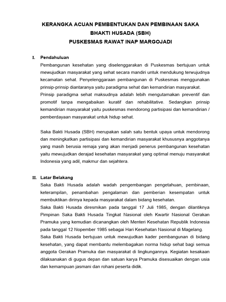 Kak Pembentukan Dan Pembinaan SBH | PDF | Kesehatan Holistik