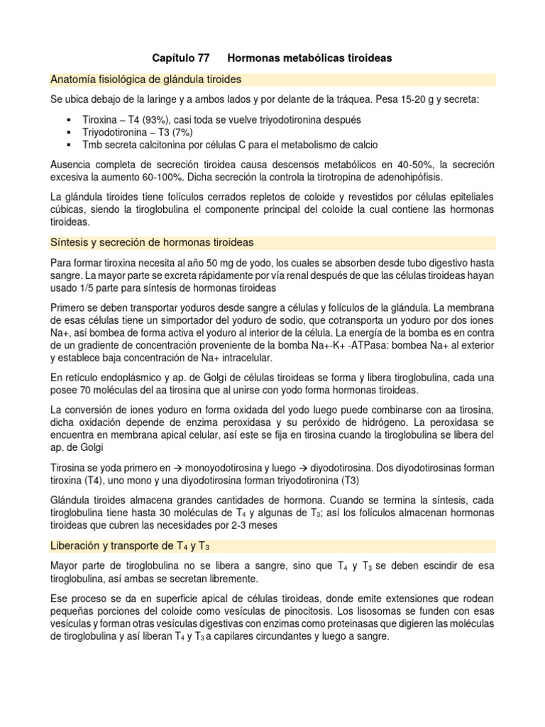 Capítulo 77 Hormonas Metabólicas Tiroideas | PDF | Hormona estimulante de la tiroides | Tiroides