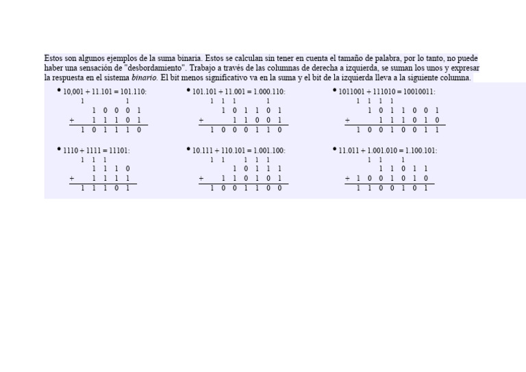 Ejemplos de Suma Binaria | PDF