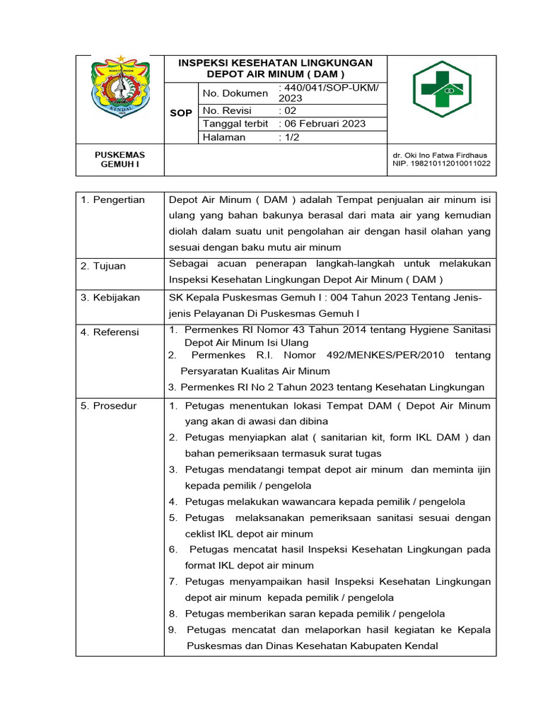 Sop Ikl Sarana Air Bersih | PDF | Kesehatan Holistik | Sains & Matematika