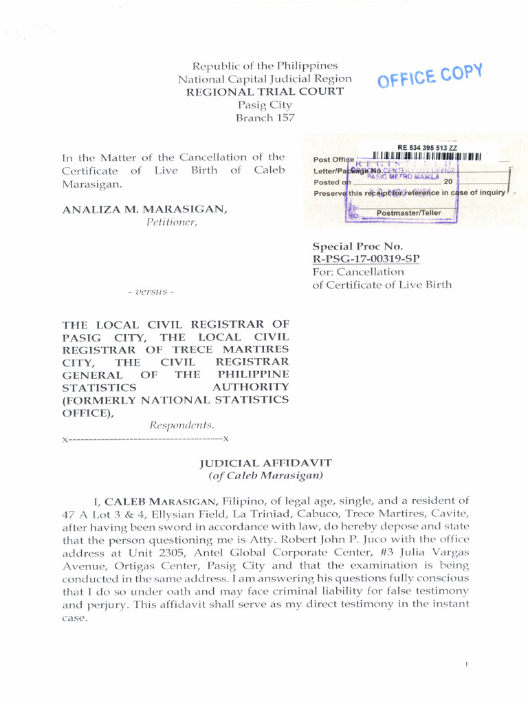Judicial Affidavit (Marasigan) | PDF