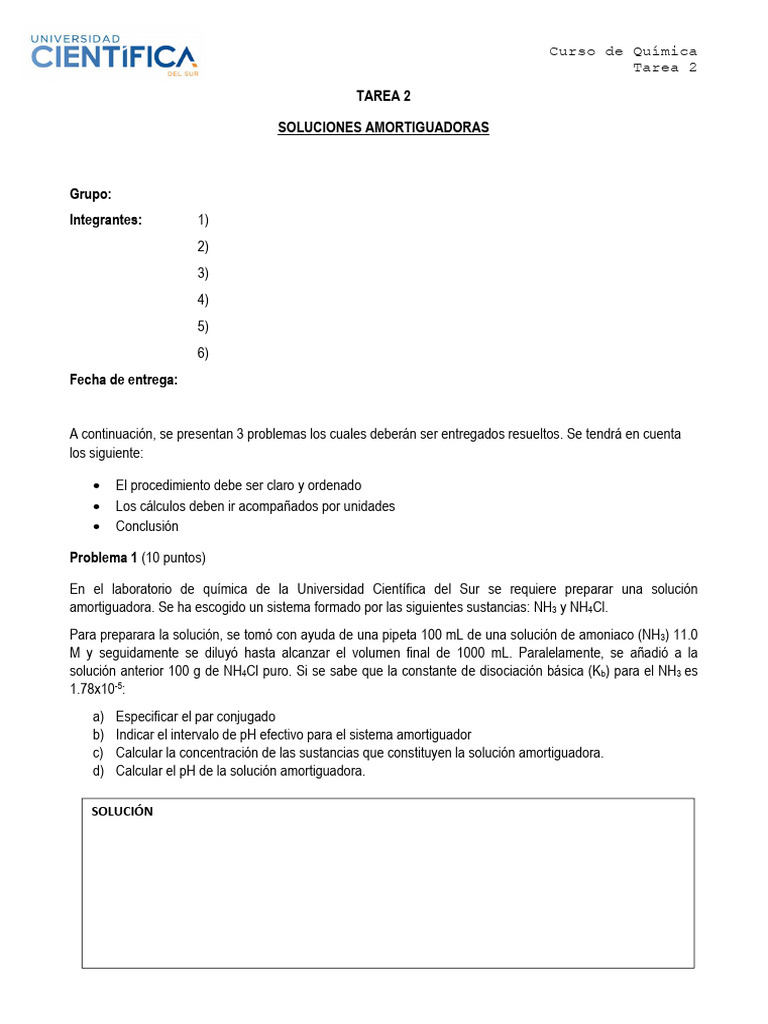 TAREA 2 - PH y Soluciones Amortiguadoras | PDF | Ph | Solución tampón