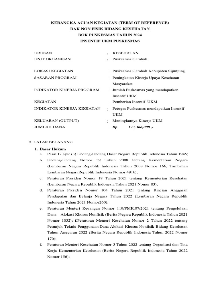 TOR Dan RAB Insentif | PDF | Bisnis