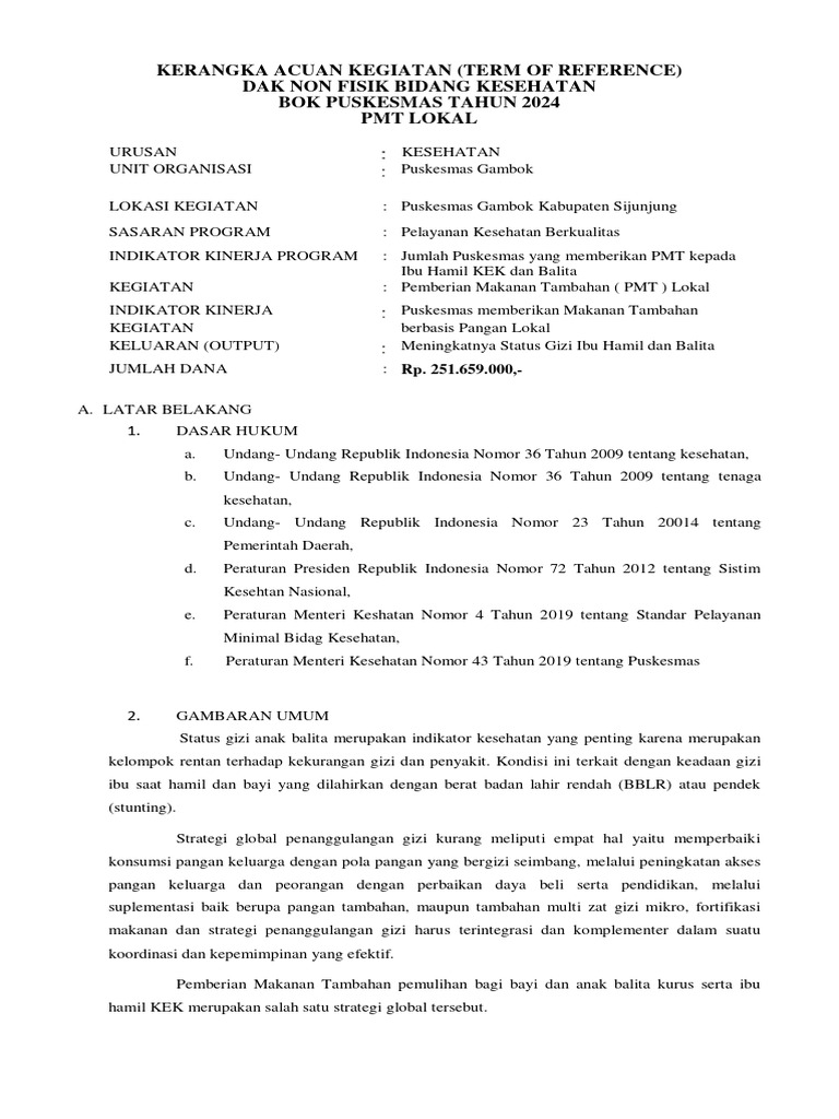TOR Dan RAB PMT | PDF | Kesehatan Holistik