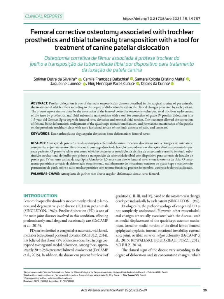 Femoral Corrective Osteotomy Associated With Trochlear Prosthetics and ...