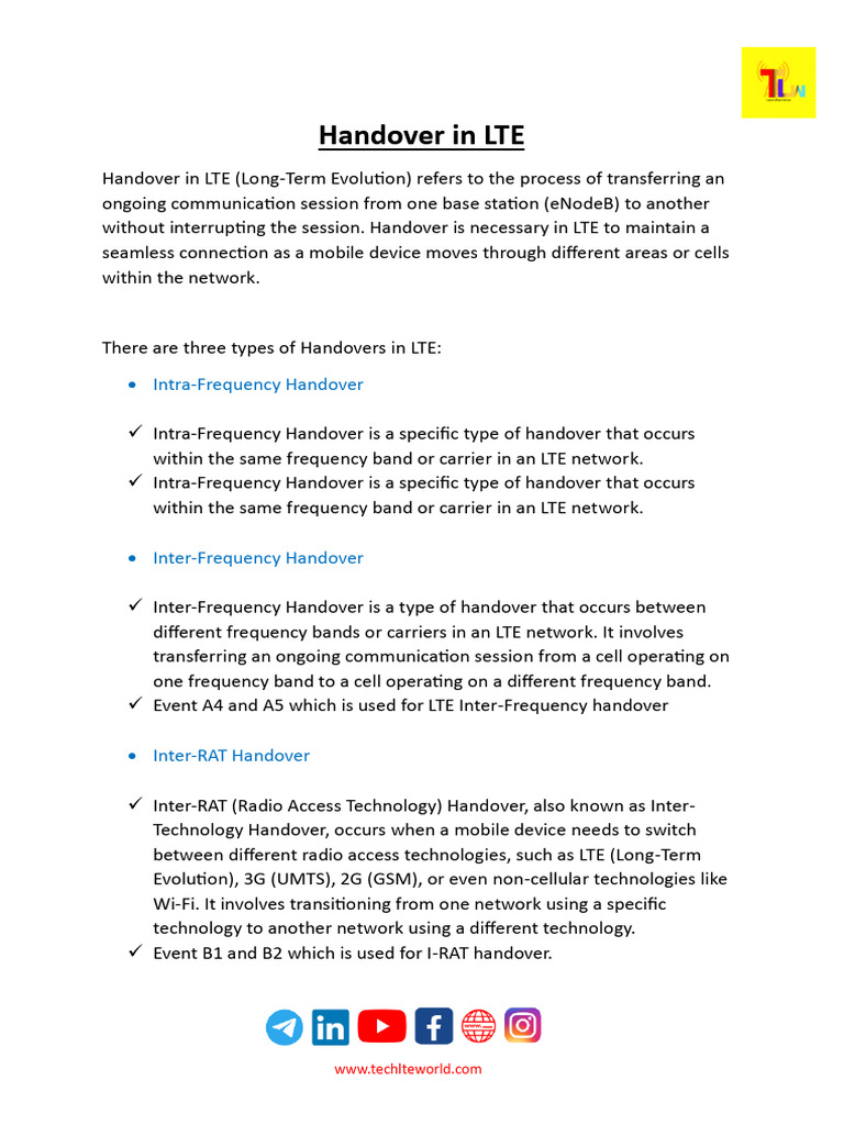 Types Handover in LTE | PDF