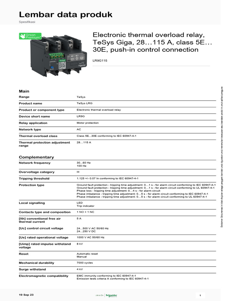TeSys Giga Overload Relay Specs | PDF | Relay | Alternating Current
