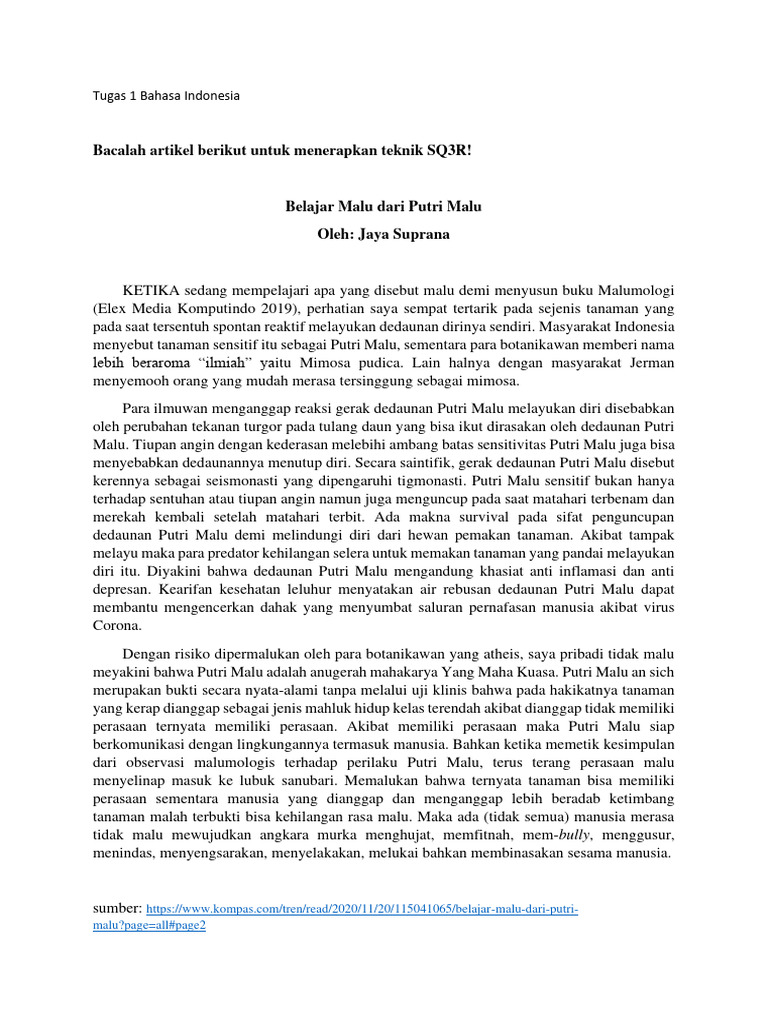 Belajar Malu dari Putri Malu | PDF